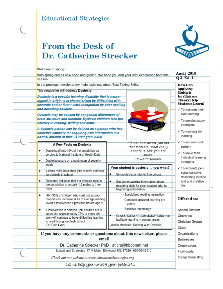 Educational Strategies Newsletter April 2010 | PDF | Dyslexia | Change
