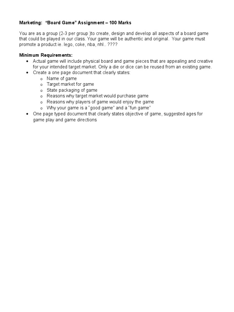 Board Game Project Guidelines for Marketing | PDF