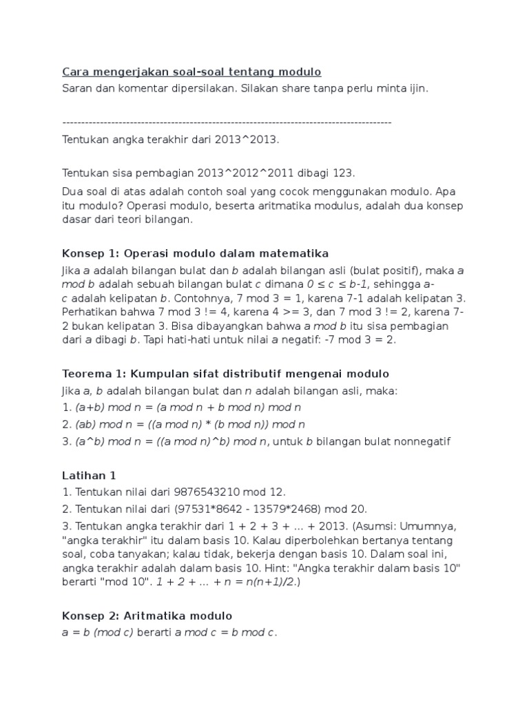 Cara Mengerjakan Soal Modulo | PDF