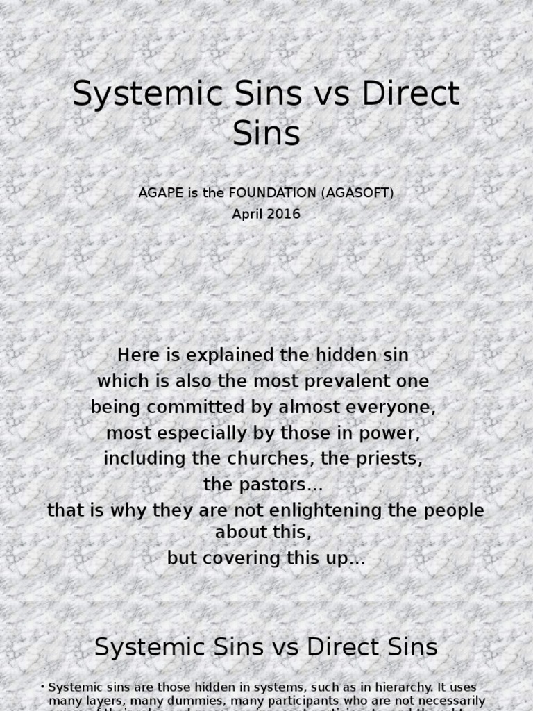 Systemic Sins vs Direct Sins | Catholic Church | Sin