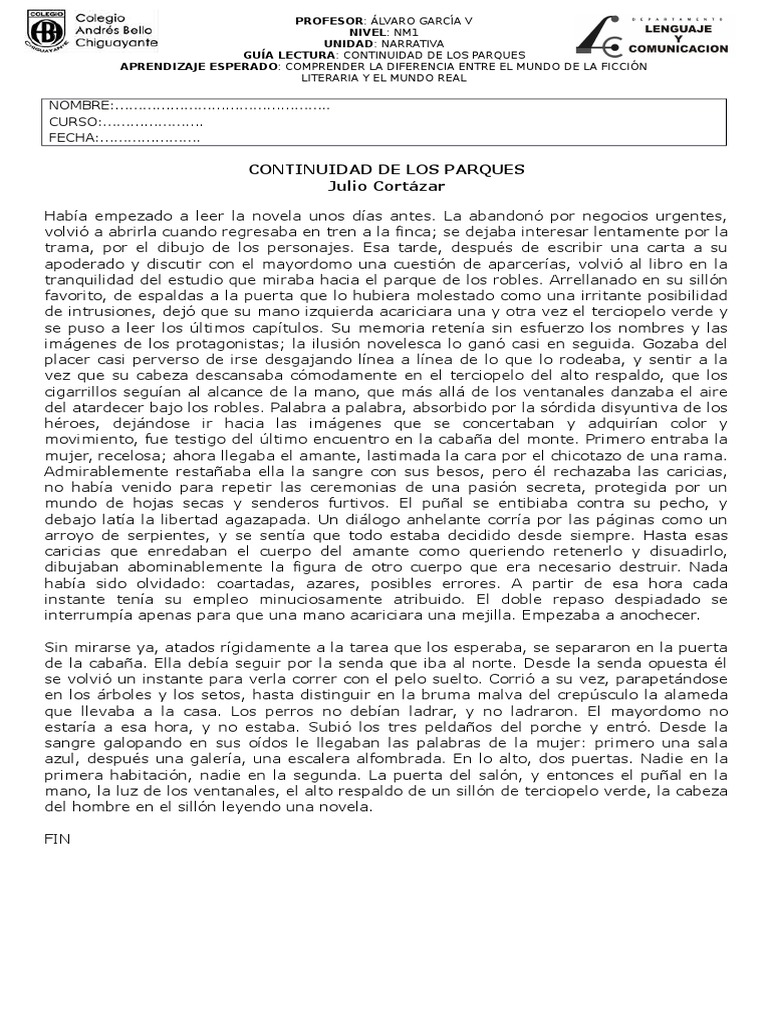 Guia Lectura Continuidad de Los Parques | PDF | Ocio