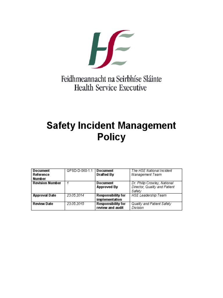 Safety Incident Management Policy | PDF | Incident Management | Patient ...