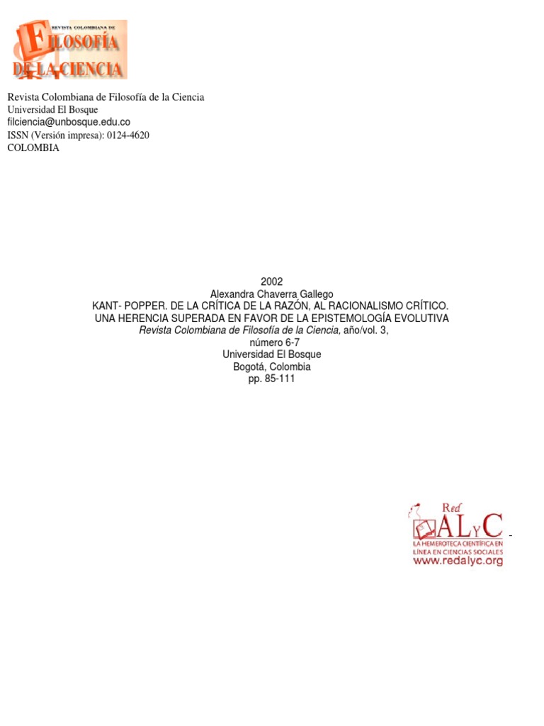 Kant-Popper. de La Crítica de La Razón Al Racionalismo Crítico | PDF ...