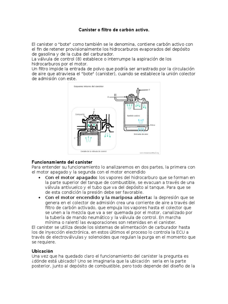 Funcionamiento y ubicación del canister automotriz | PDF | Tecnología