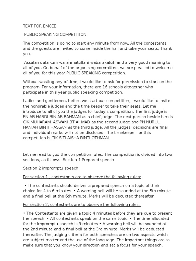 Text For Emcee Public Speaking | PDF | Sports & Recreation