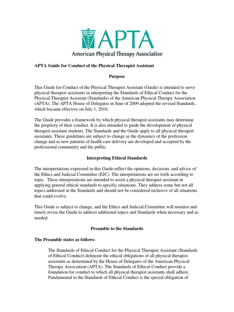 APTA Guide For Conduct of The Physical Therapist Assistant Purpose ...