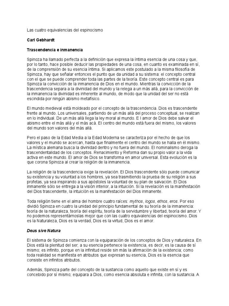 Carl Gebhardt. - Las Cuatro Equivalencias Del Espinocismo | PDF ...