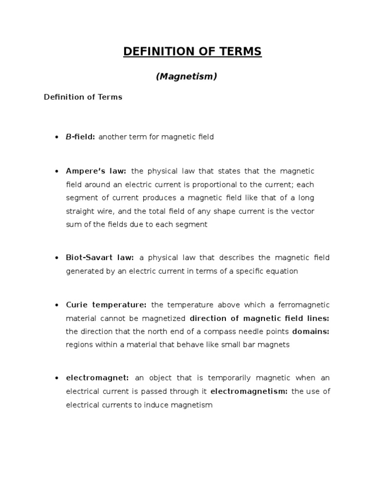 Definition of Terms (Magnetism) | PDF | Magnetic Field | Magnetism
