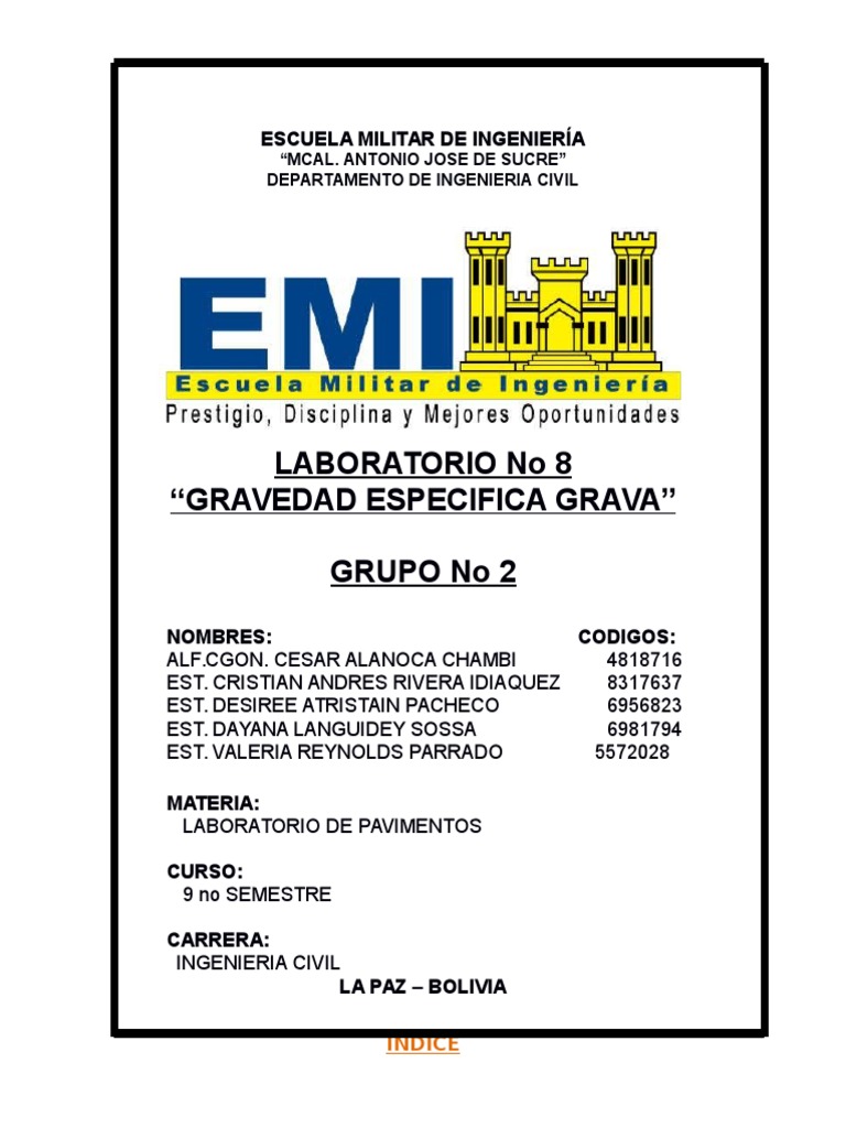 Lab 8 Peso Especifico Grava | Suelo | Materiales naturales