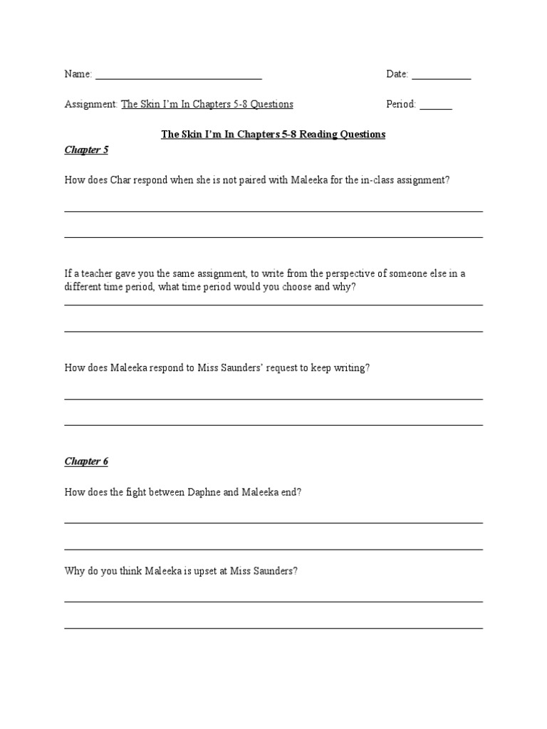 Chapter 5: The Skin I'm in Chapters 5 8 Reading Questions | PDF