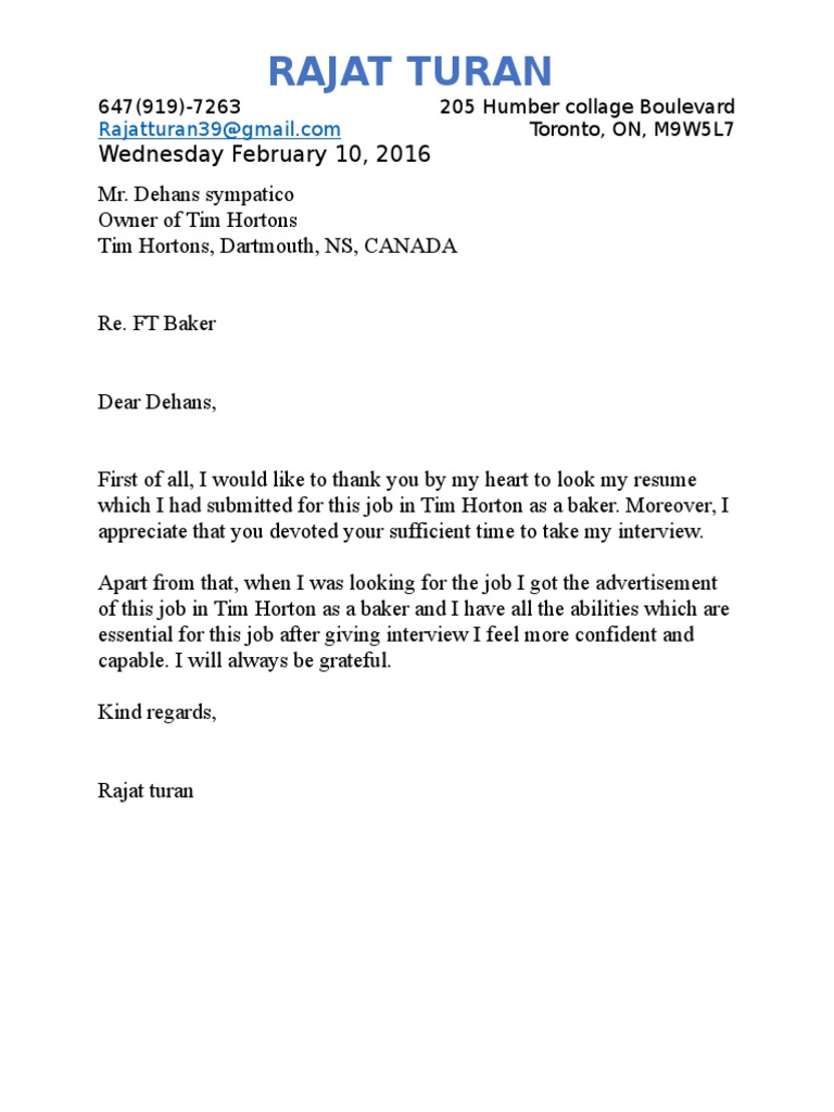 Job Application for Tim Hortons Baker | PDF | Career & Growth