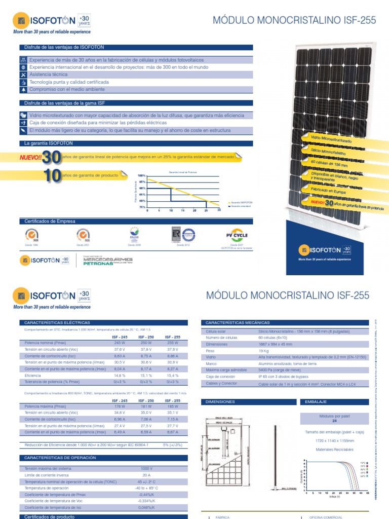 Caracteristicas Panel Solar Fotovoltaico | PDF | Panel solar ...
