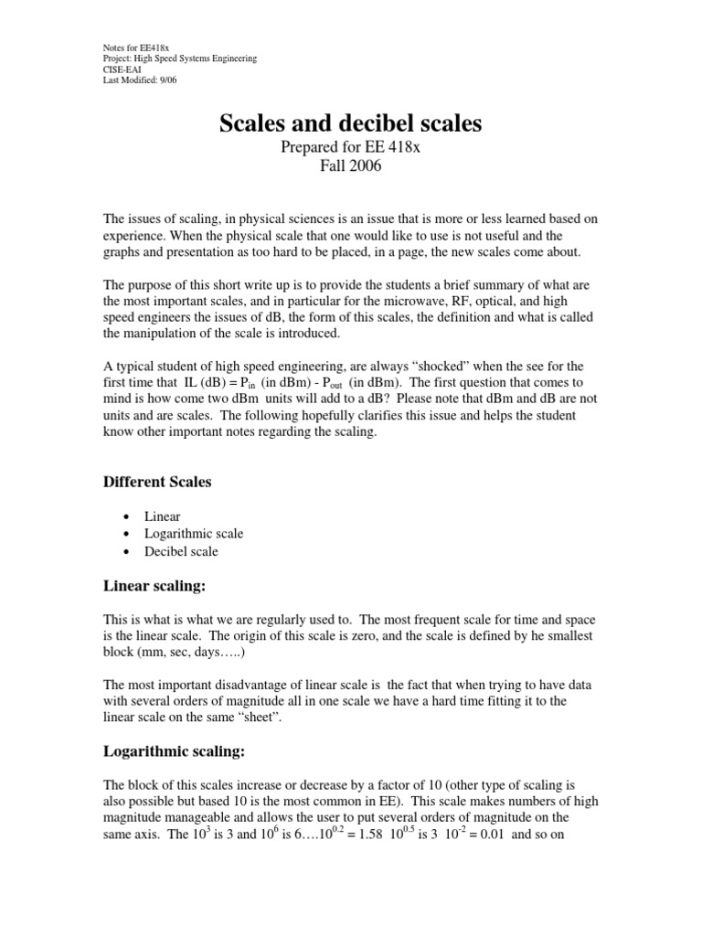 Scales and Decibel Scales | PDF | Decibel | Logarithm