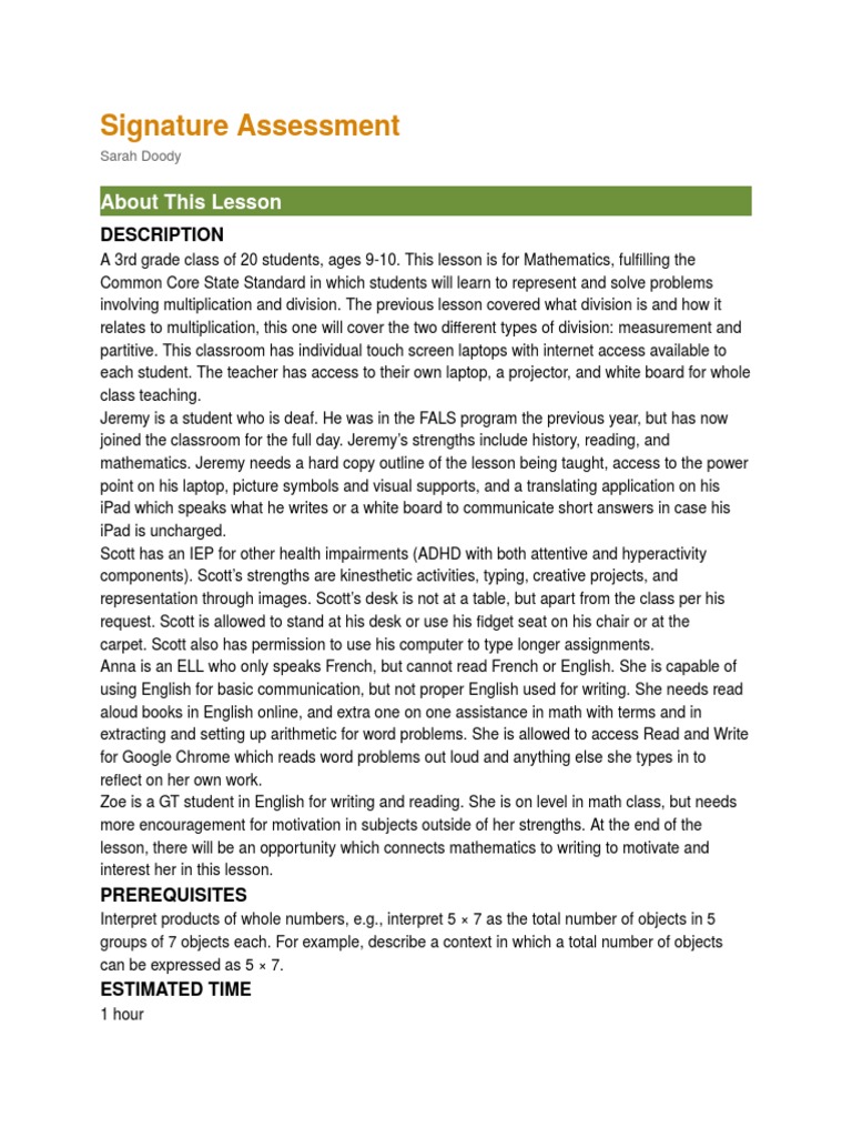 Signature Assessment | PDF | Division (Mathematics) | Learning
