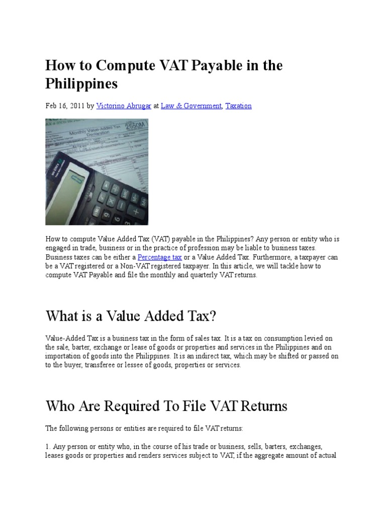 How To Compute VAT Payable in The Philippines | PDF | Value Added Tax ...