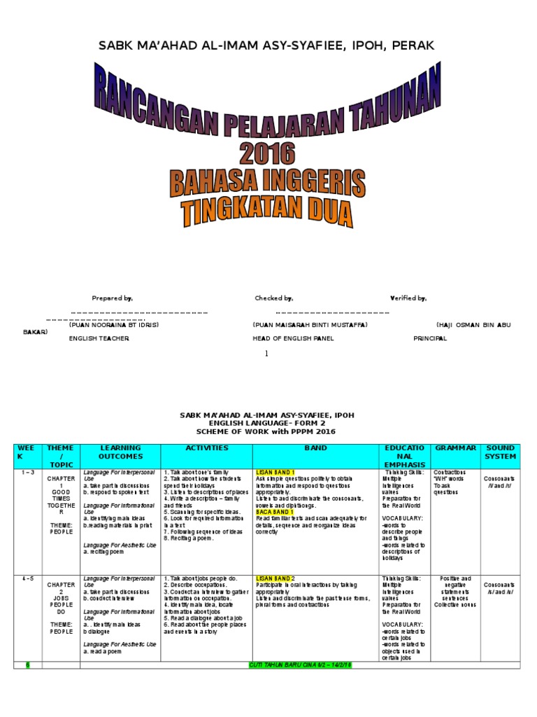 RPT Bi FORM 2 2016 | PDF | Vocabulary | Poetry