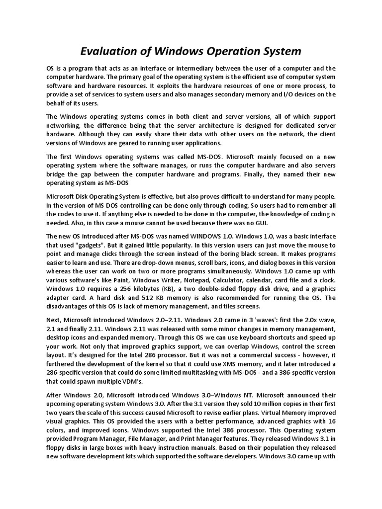 Evaluation of Windows Operation System | PDF | Virtual Machine | V Mware