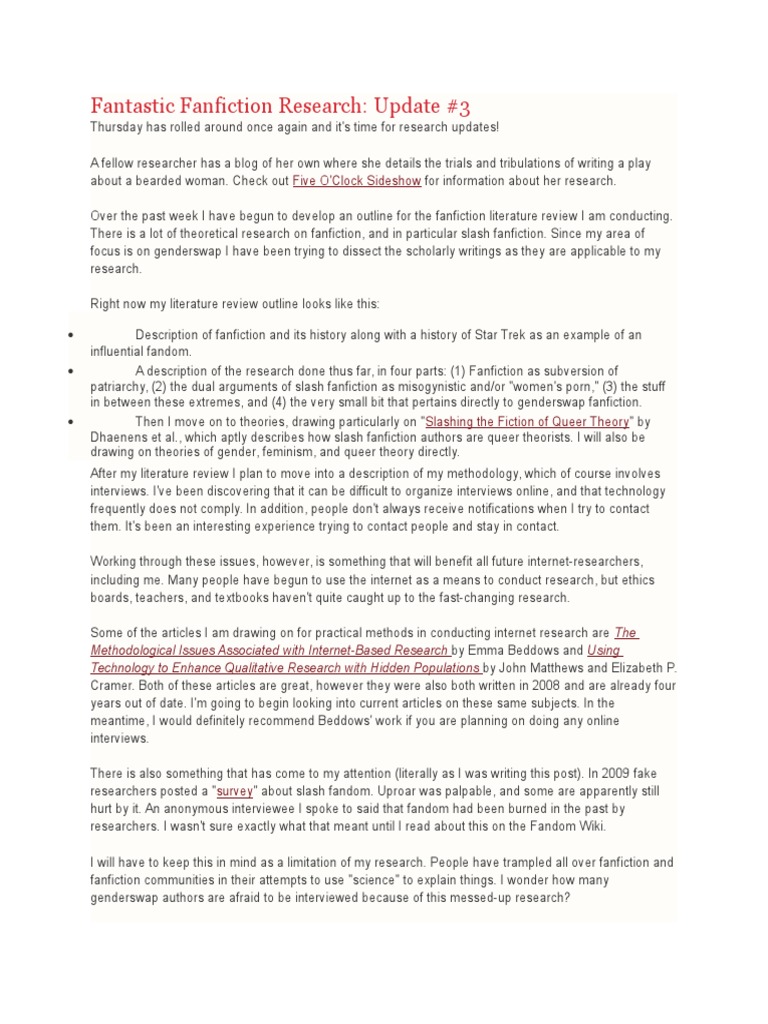Fanfiction Research Update #3 | PDF | Fandom | Reading (Process)
