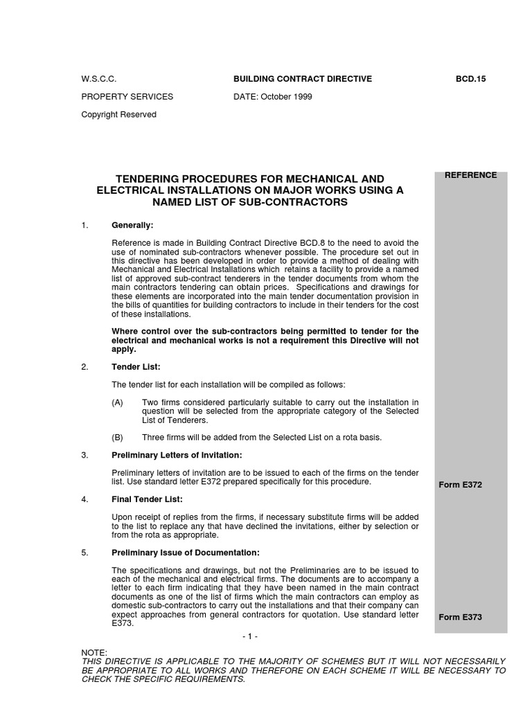 Tendering Procedures For Mechanical and Electrical Installations On ...