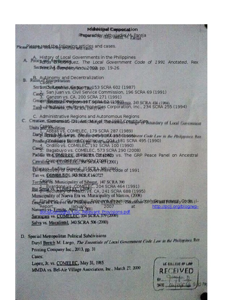 Municipal Corporation: Docs/dumogho - LGC - Relevant - Provisions PDF | Download Free PDF ...