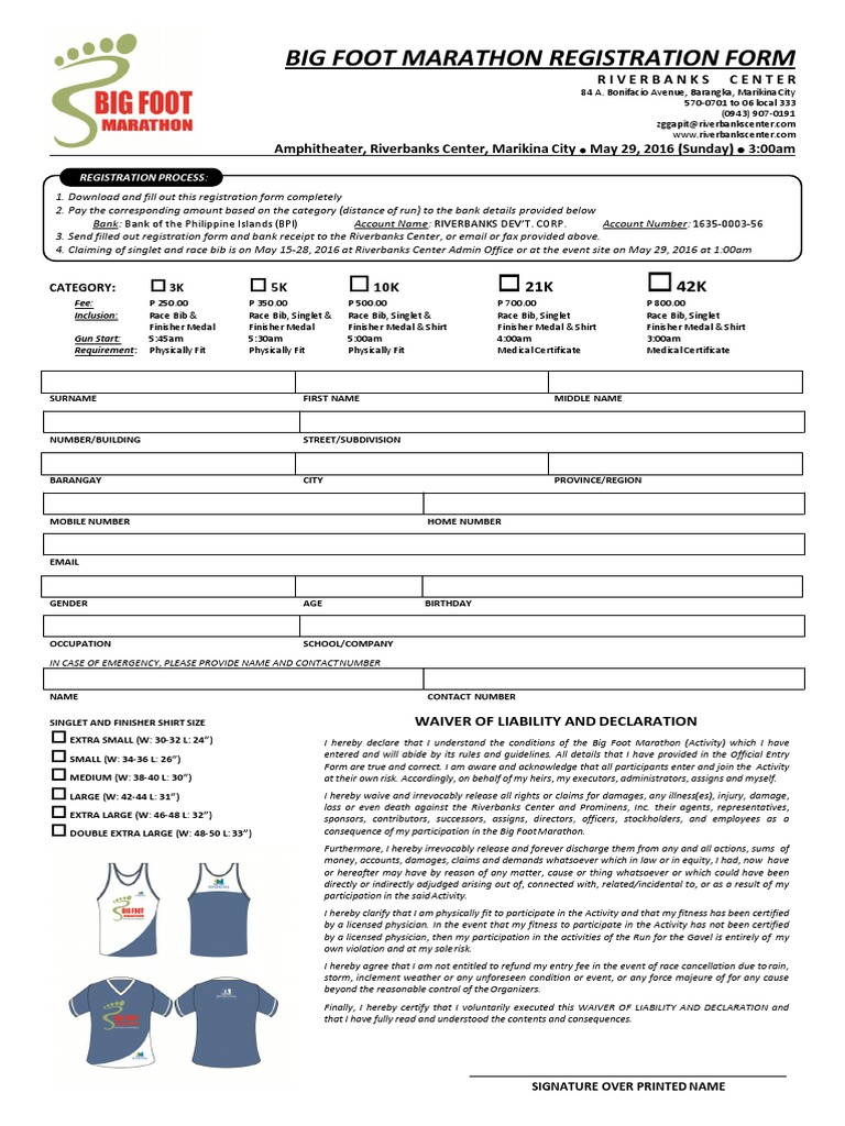 Big Foot Marathon Registration Form | PDF | Social Institutions ...