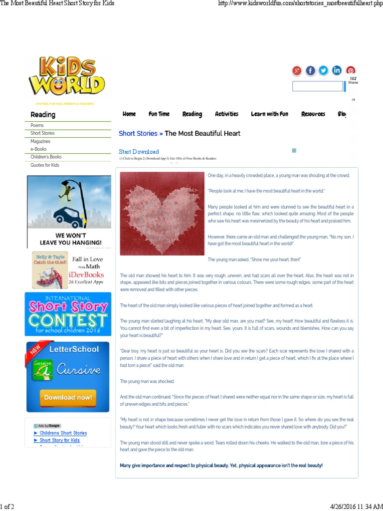 The Most Beautiful Heart Short Story For Kids | PDF | Wellness | Poetry