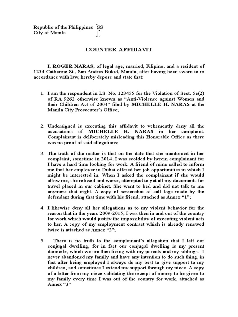 Counter Affidavit VAWC | Public Law | Government