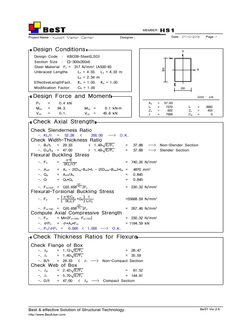 Design Conditions: Check Slenderness Ratio Check Width-Thickness Ratio ...