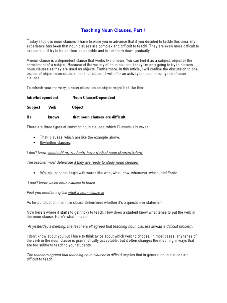 Teaching Noun Clauses | PDF | Clause | Verb