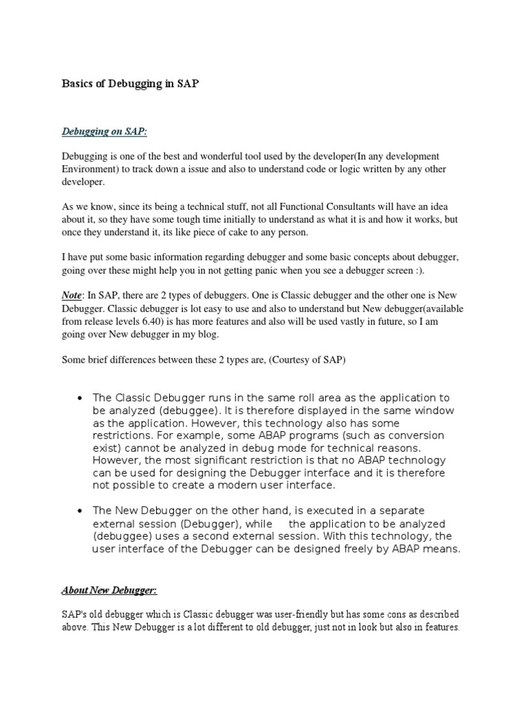 Basics of Debugging in SAP | PDF | Software | Computer Programming