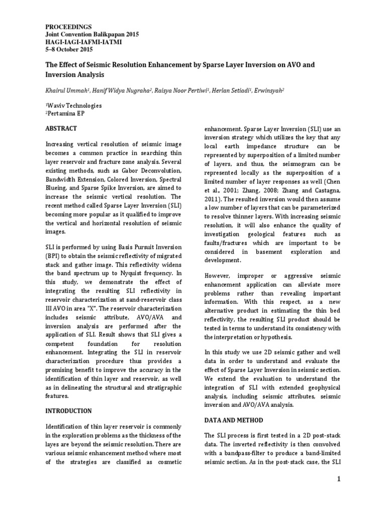 HAGI 2015 v04 The Effect of Seismic Resolution Enhancement by Sparse Layer Inversion On AVO and ...