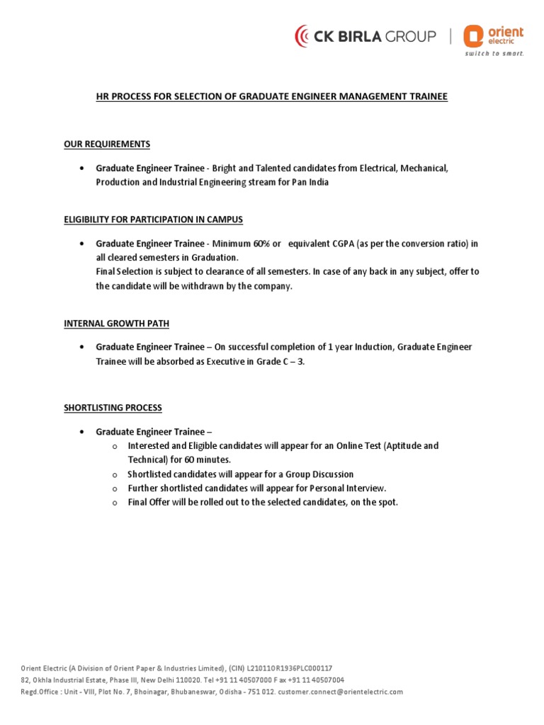 Graduate Engineer Trainee Recruitment Guide | PDF | Business | Cognition