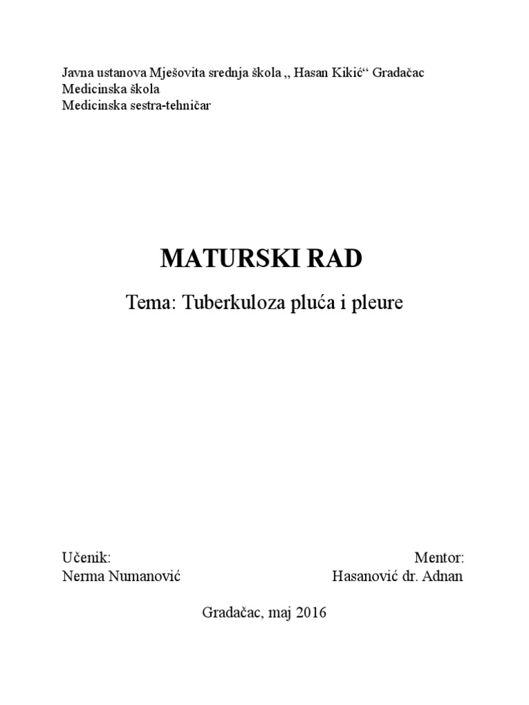 Tuberkuloza Pluca I Pleure | PDF