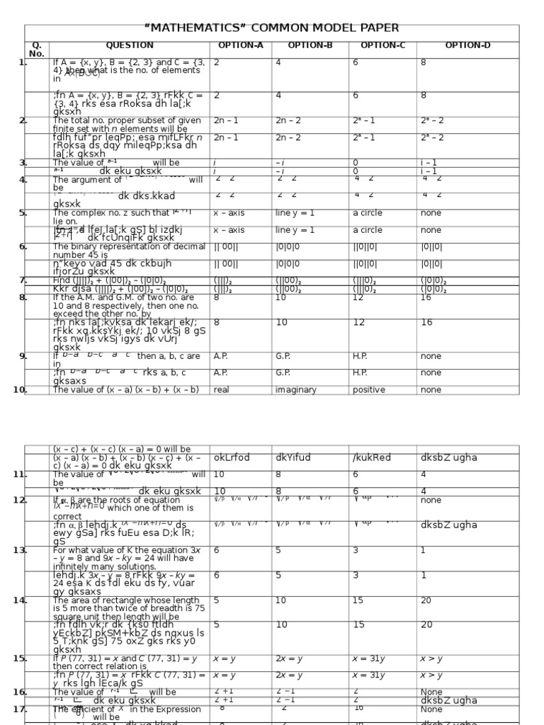 Common Model Paper Maths | PDF | Ellipse | Differential Geometry