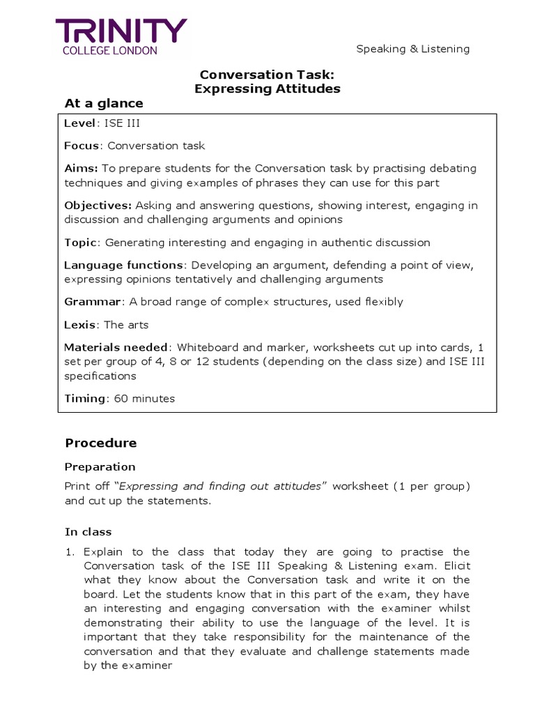 Conversation - CA1 (Expressing Attitudes) | PDF | Conversation | Test ...