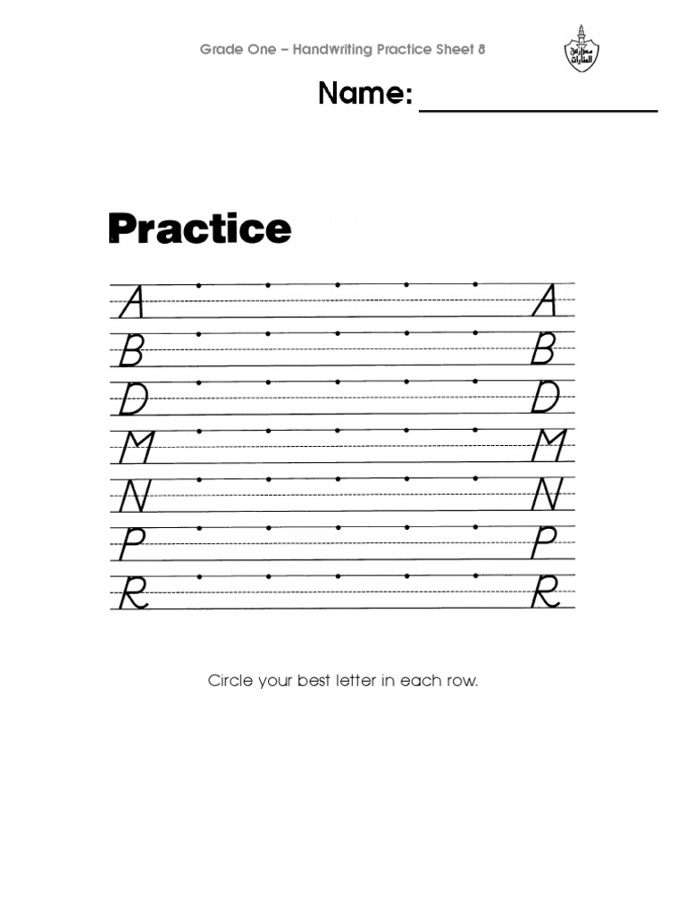 Practice Sheet 8 - Capital Letters A B D M N P R | PDF