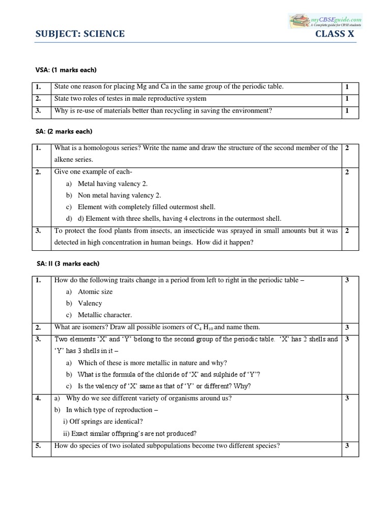 Class X Science Exam Questions Guide | PDF | Lens (Optics) | Atomic