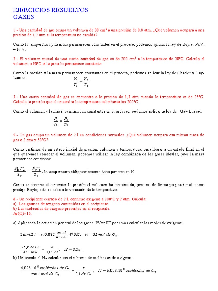 Problemas Resueltos de Gases Ideales | PDF