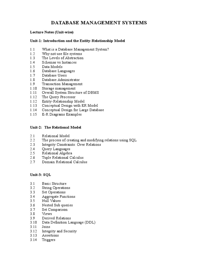 Database Management Systems: Lecture Notes (Unit-Wise) Unit-1 ...