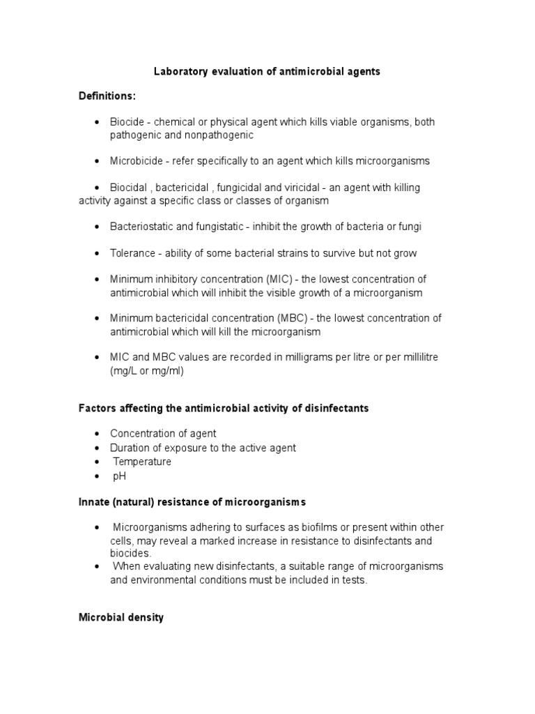 TOPIC 5 (Laboratory Evaluation of Antimicrobial Agents ) | PDF ...