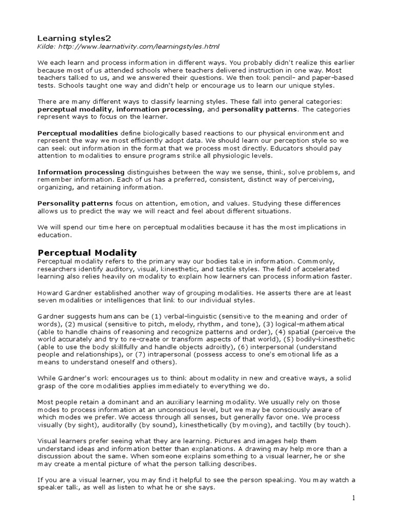 Learning Styles Explained | PDF | Perception | Learning Styles