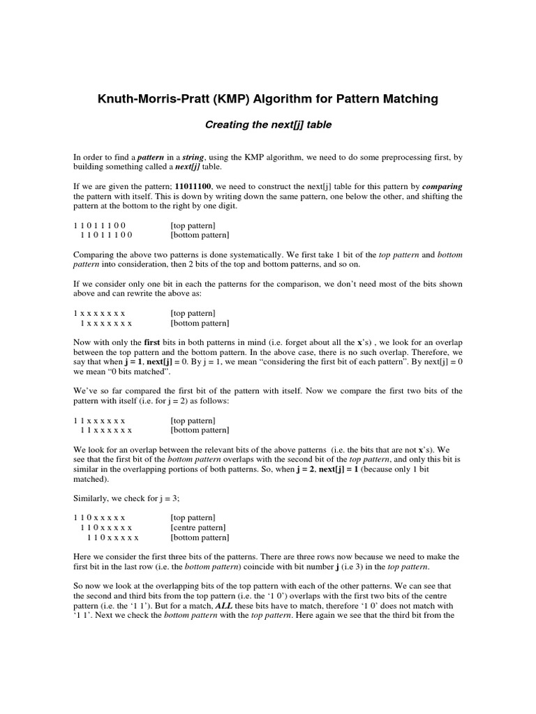 nextjKnuth-Morris-Pratt (KMP) Algorithm For Pattern Matching | PDF ...
