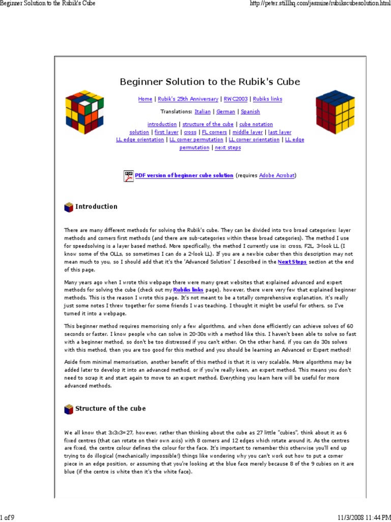 Beginner Solution to the Rubik's Cube: A Step-by-Step Guide to Solving ...