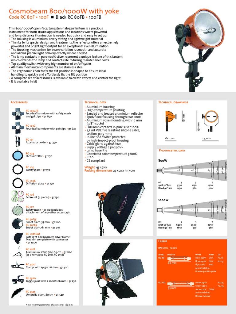 Cosmobeam 800/1000W With Yoke: N Black RC 80FB 100FB | PDF | Electrical ...