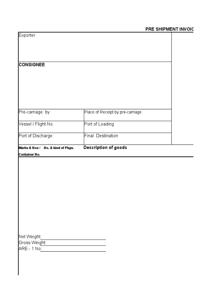 Pre Shipment Invoice | PDF