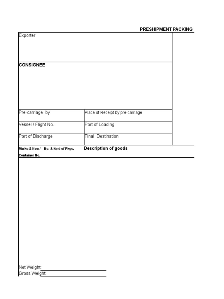 Pre-Shipment Packing List Template | PDF | Law