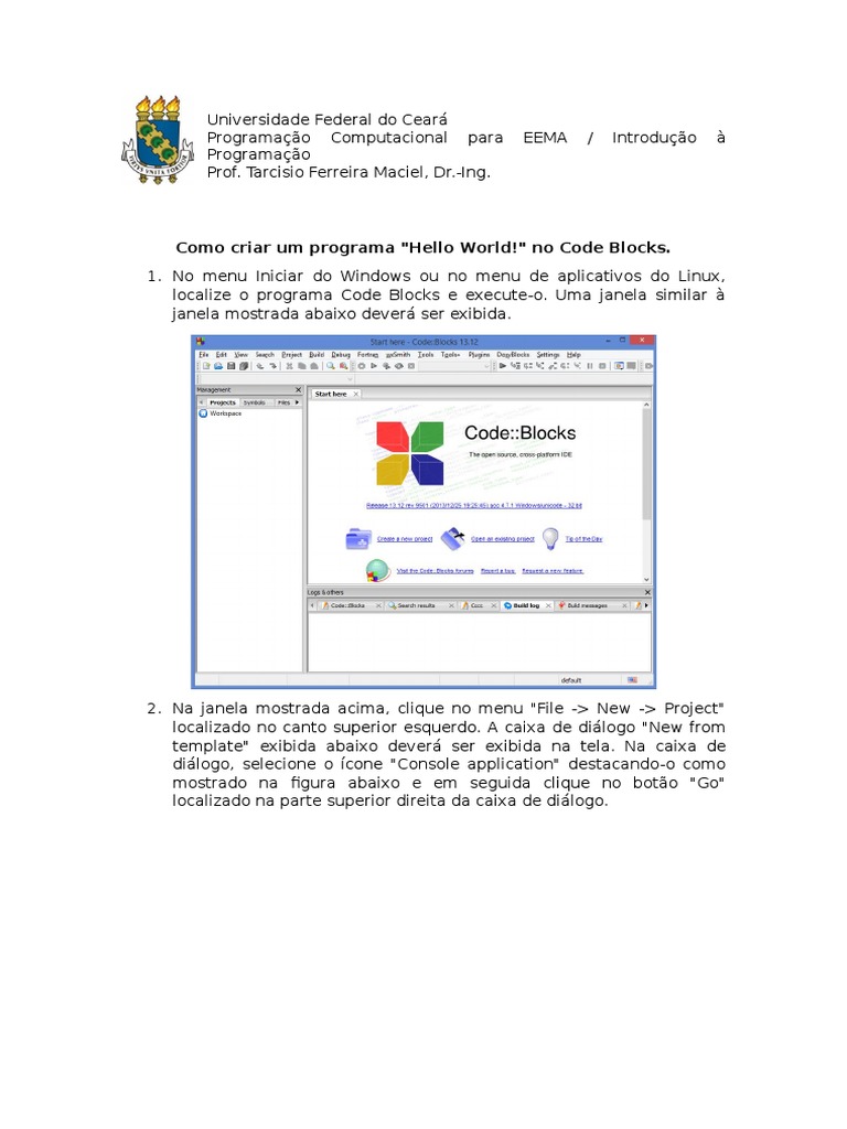 Como Criar Projeto Code Blocks | PDF | Janela (informática) | Programas