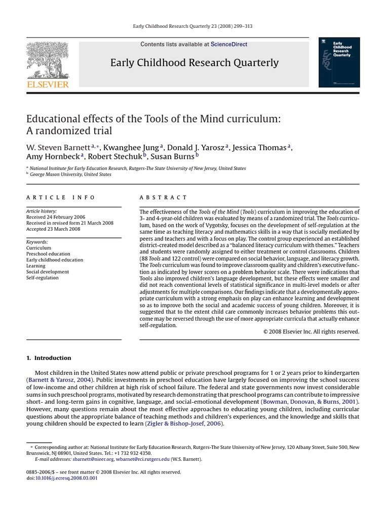 Educational Effects of The Tools of The Mind Curriculum | PDF ...