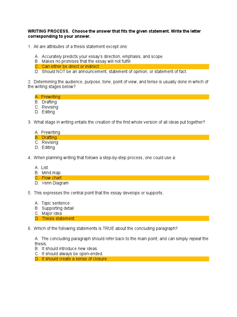 Stages of Writing Quiz | PDF