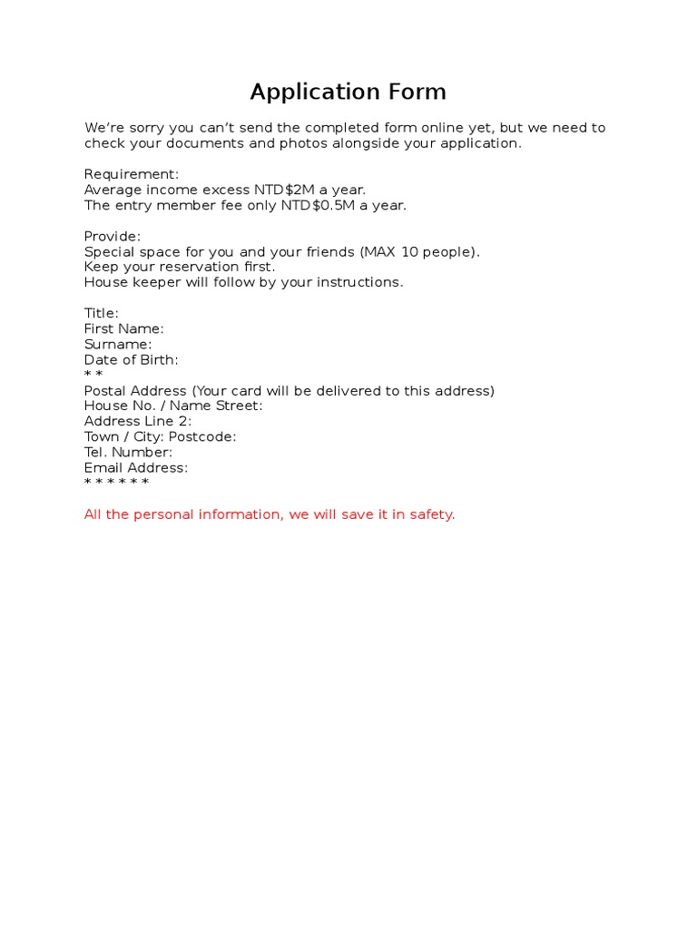 Exclusive Membership Application Form | PDF